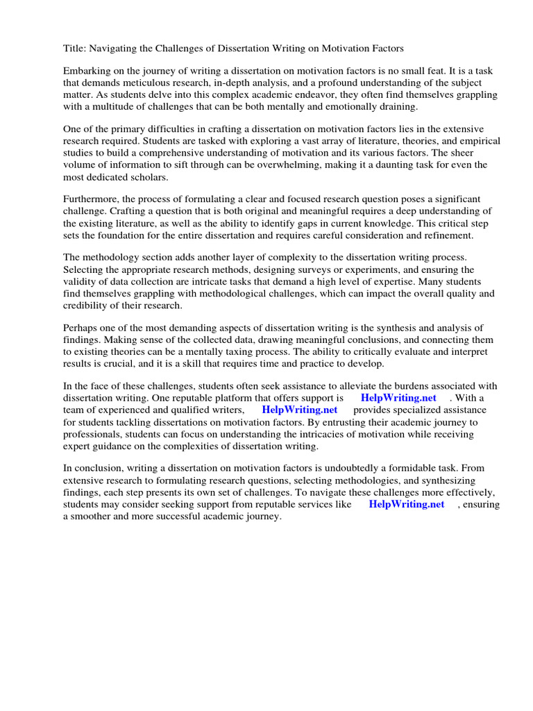 Dissertation On Motivation Factors | PDF | Motivation | Motivational