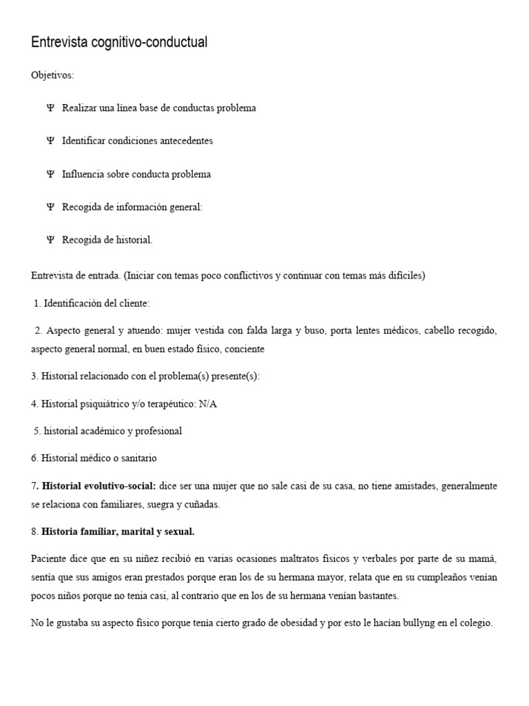Entrevista Cognitivo-Conductual: Guía Práctica | PDF | Comportamiento ...