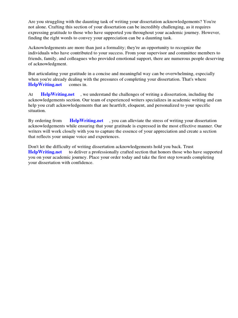 How To Write Acknowledgements For Dissertation Examples | PDF | Thesis
