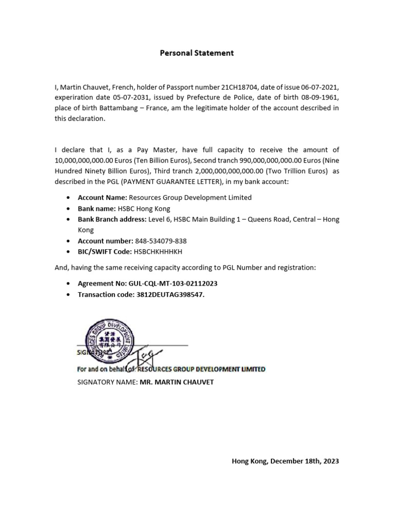 Personal Statement: Hong Kong, December 18th, 2023 | PDF