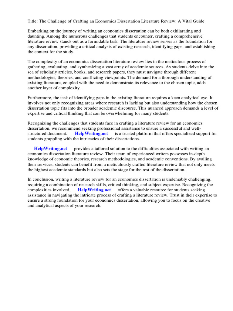 Economics Dissertation Literature Review Example | PDF | Literature ...