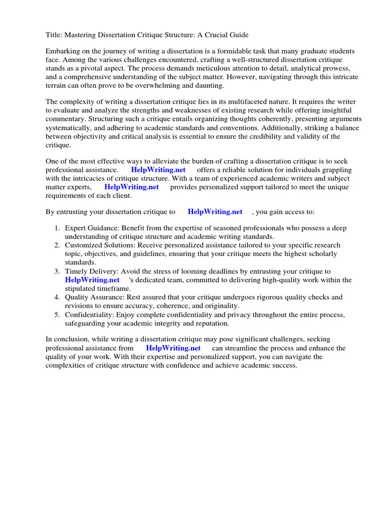 Dissertation Critique Structure | Download Free PDF | Thesis | Methodology