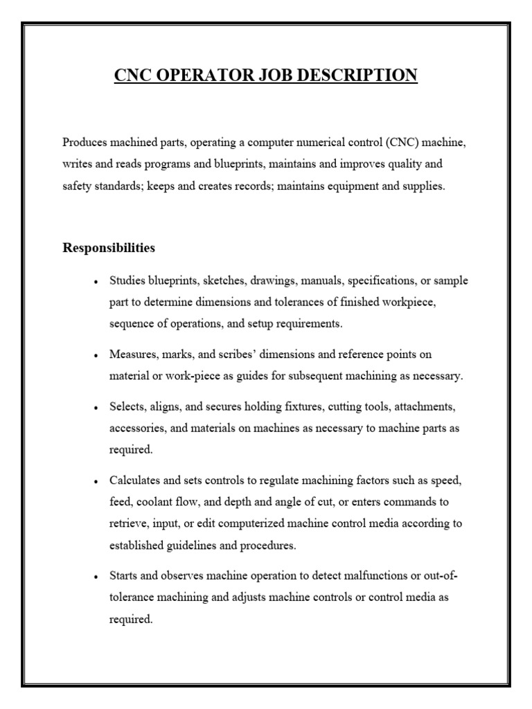 CNC Operator Job Description | PDF | Machining | Numerical Control