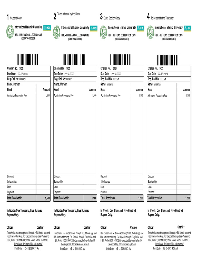 Student Fee Challan | PDF | Fee | Personal Finance