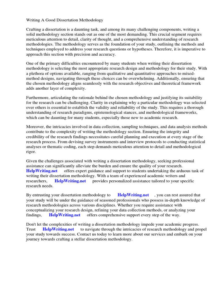 Writing A Good Dissertation Methodology | PDF | Methodology | Thesis