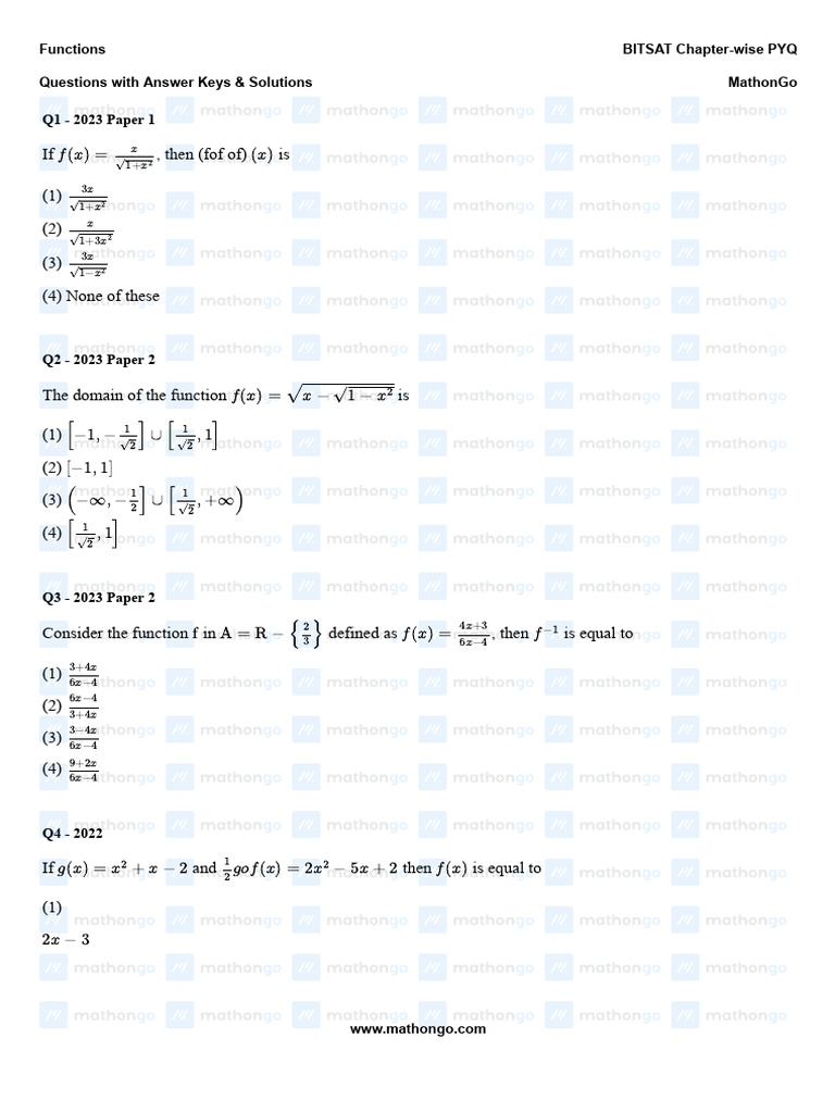 PYQ - Functions | PDF | Function (Mathematics) | Algebra