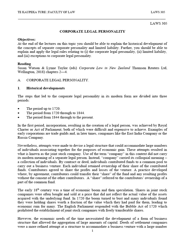 Corporate Personality Handout | PDF | Piercing The Corporate Veil | Limited Liability