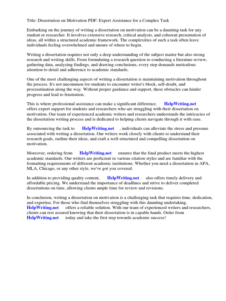 Dissertation On Motivation PDF | PDF | Motivation | Motivational
