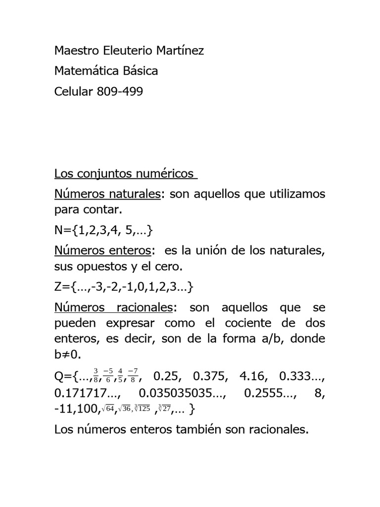 Unidad 1 Los Conjuntos NumÃ© Ricos 2 | PDF | Decimal | Multiplicación