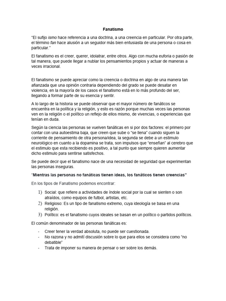 Fanatismo: Orígenes y Tipos | PDF | Pensamiento
