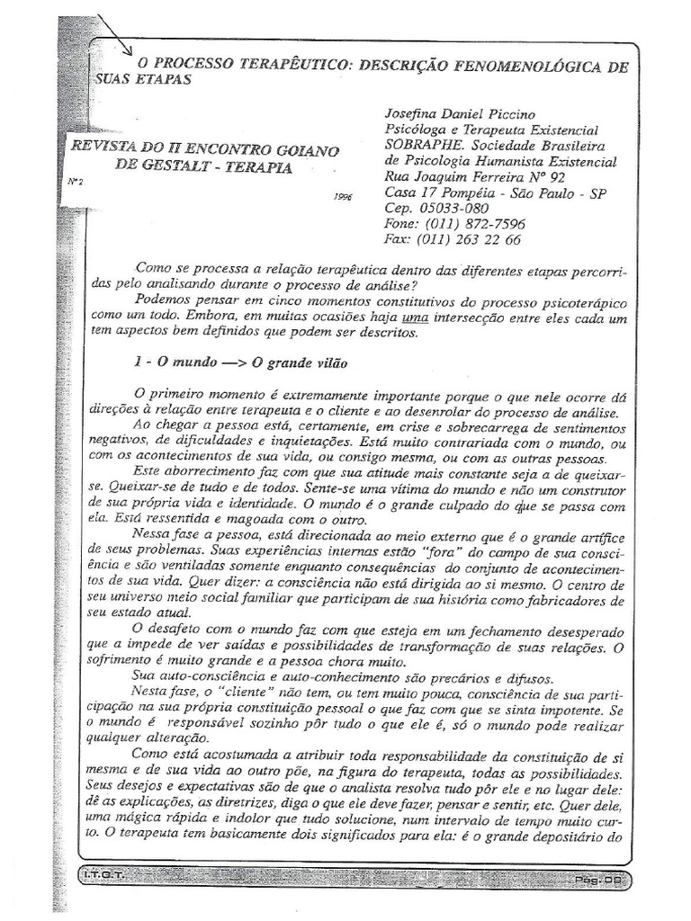 O processo terapeutico descricao fenomenologica | PDF O processo terapeutico descricao fenomenologica | PDF