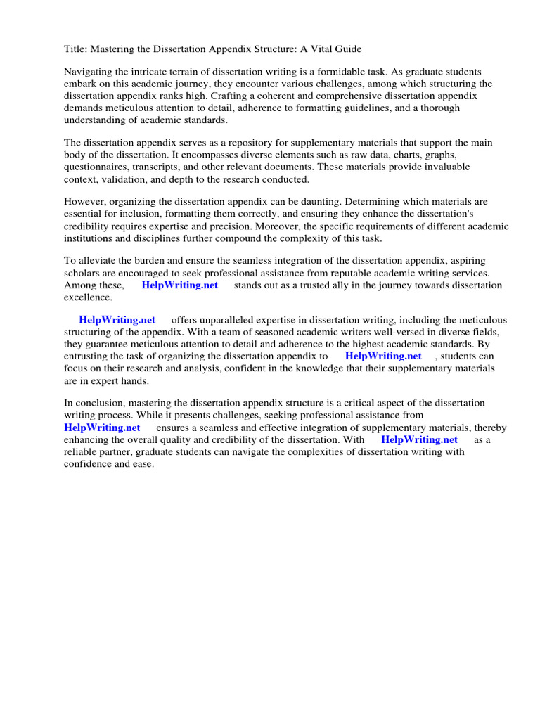 Dissertation Appendix Structure | PDF | Thesis | Apa Style