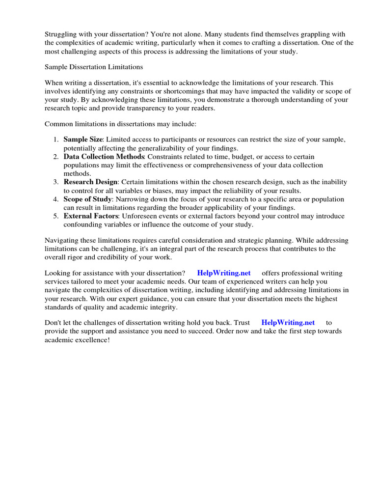 Sample Dissertation Limitations | PDF | Methodology | Sampling (Statistics)