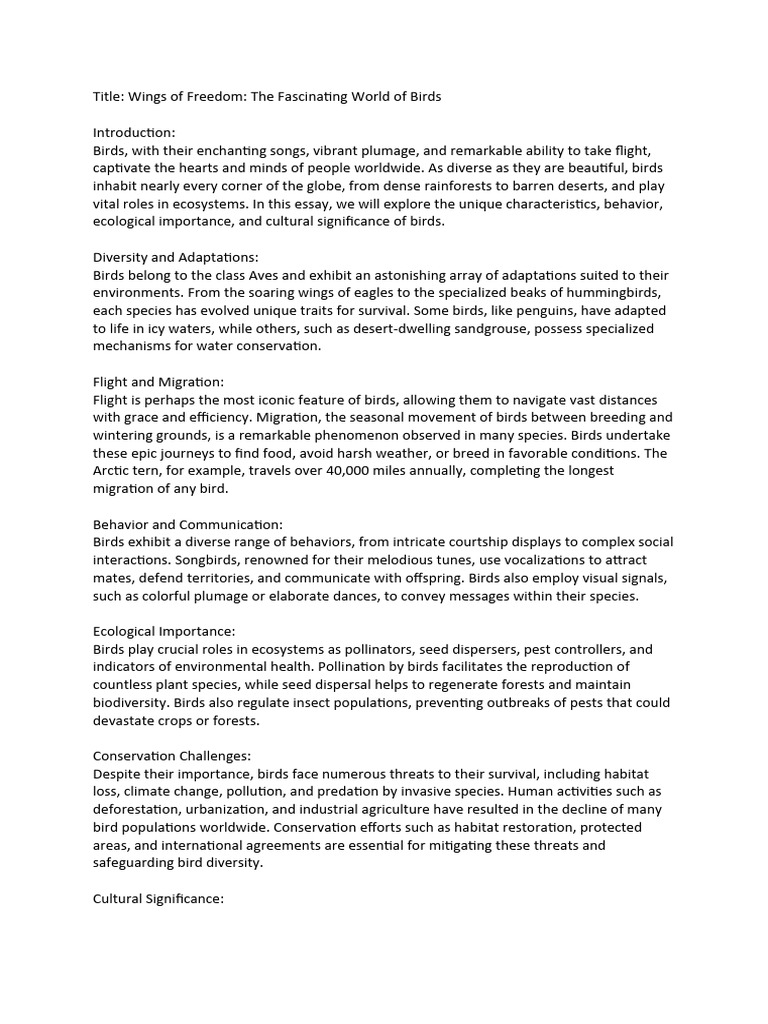 Bird Essay | PDF | Birds | Conservation Biology