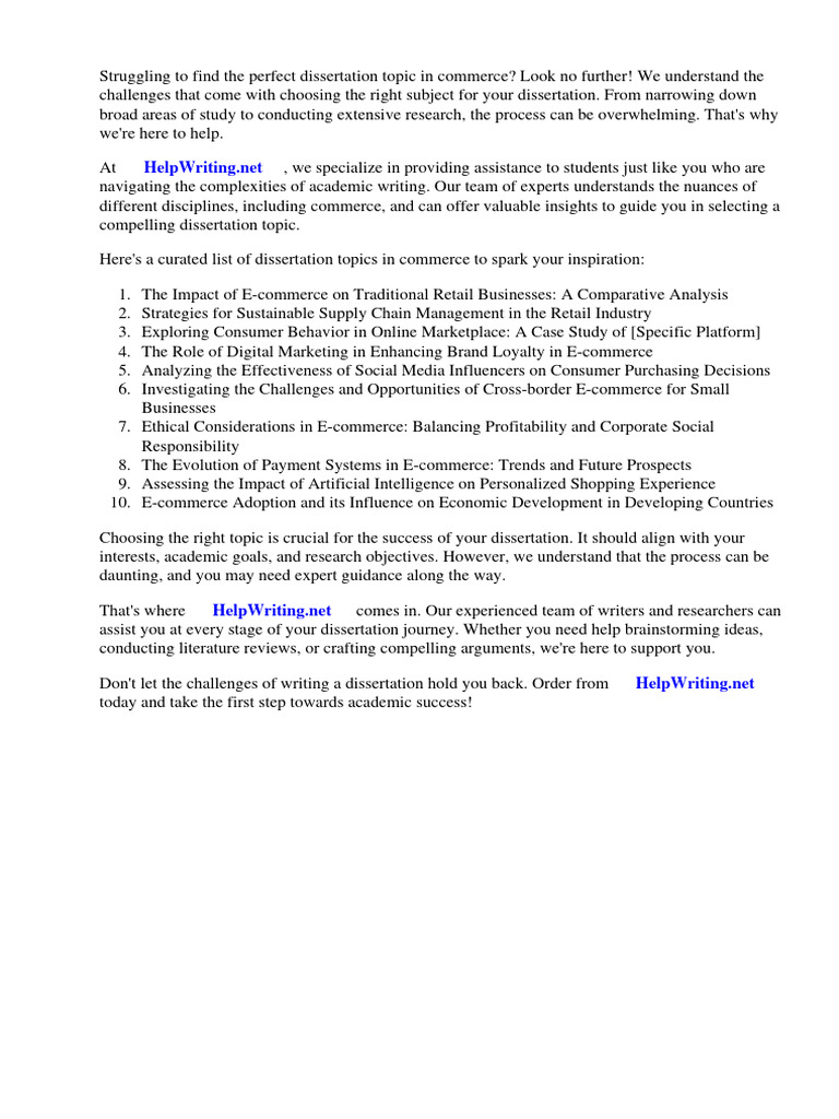 List of Dissertation Topics in Commerce | PDF | E Commerce | Thesis
