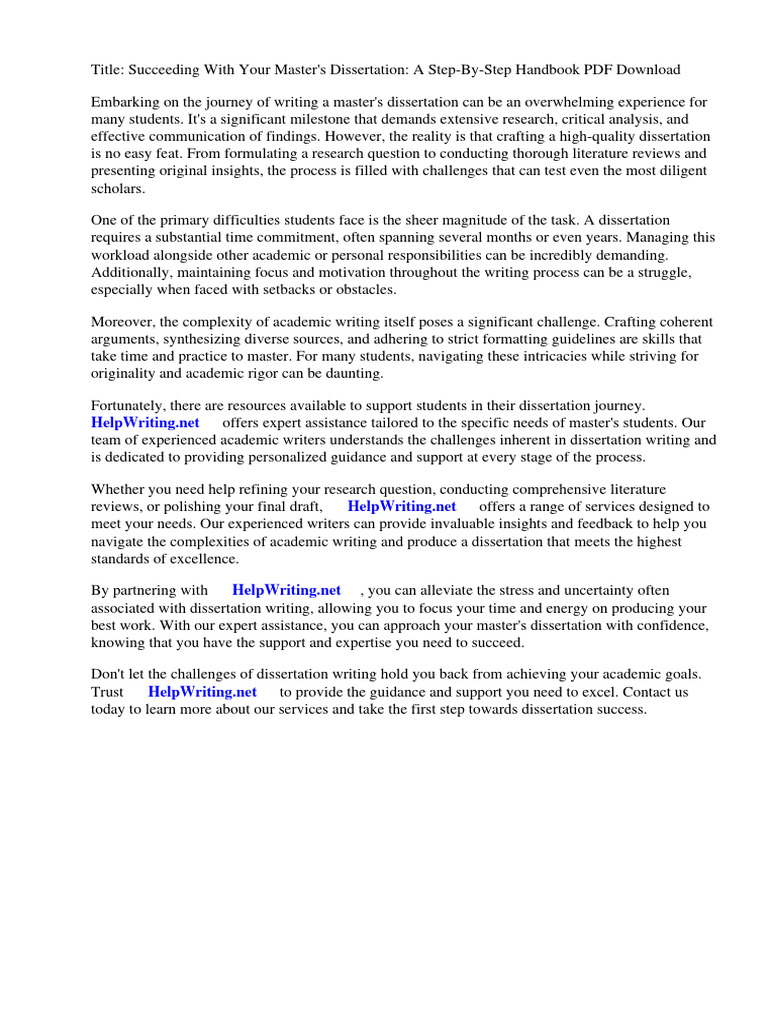 Succeeding With Your Masters Dissertation A Step-By-step Handbook PDF ...