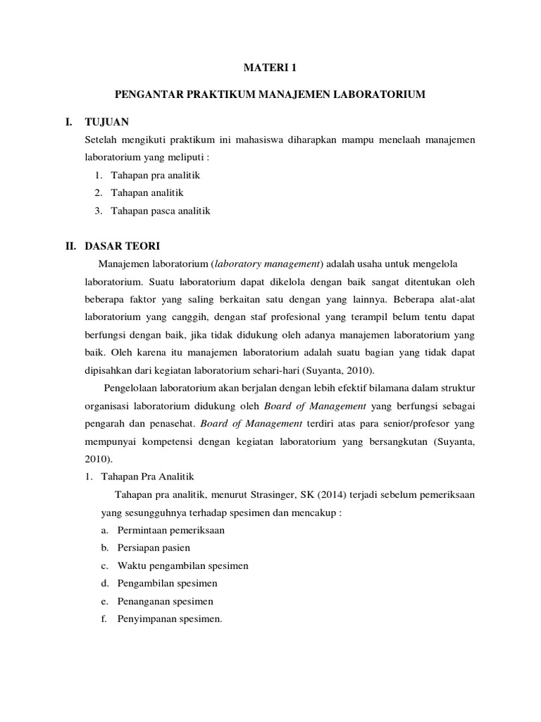 Materi 1 Praktek Manajemen Laboratorium-2 | PDF