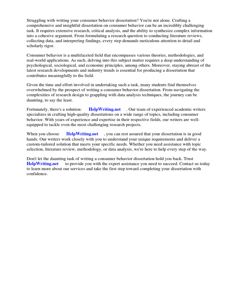 Consumer Behaviour Dissertation Titles | Download Free PDF | Behavior | Consumer Behaviour