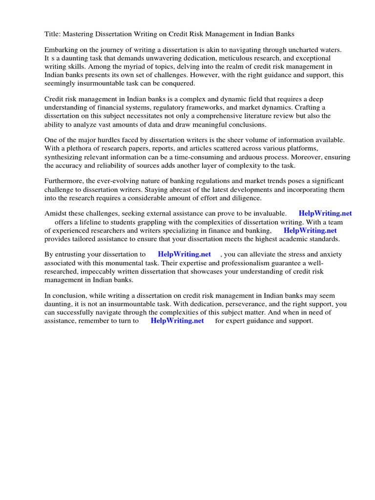 Dissertation On Credit Risk Management in Indian Banks | PDF | Finance ...