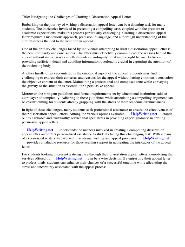 Dissertation Appeal Letter | PDF