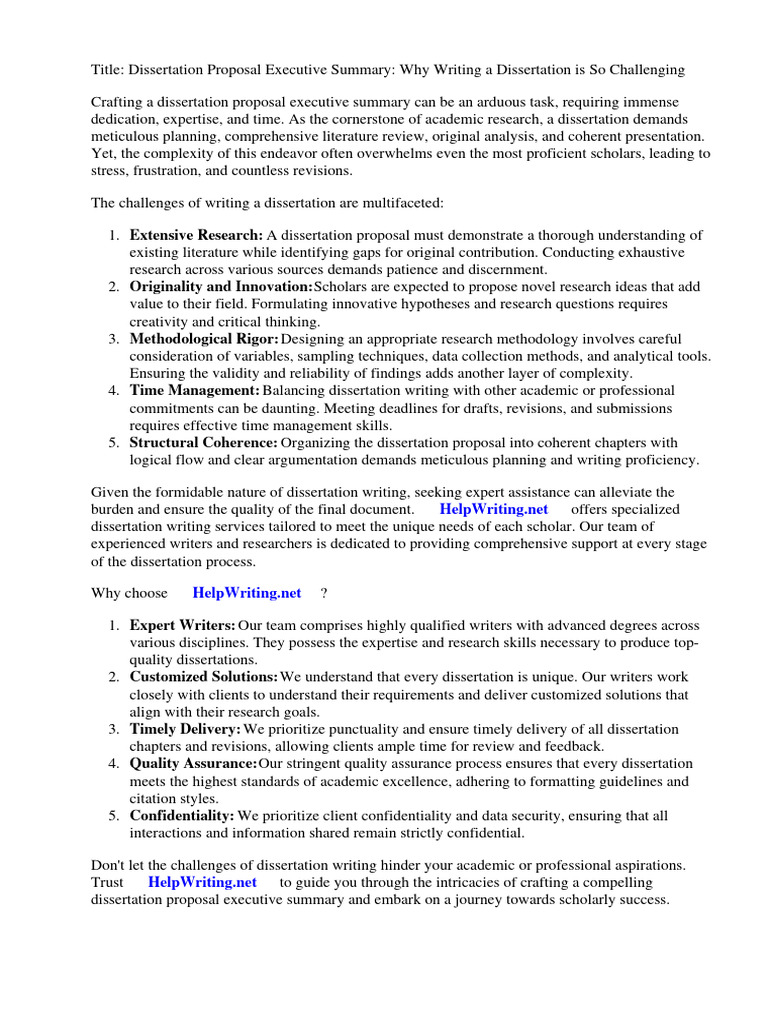 Dissertation Proposal Executive Summary | Download Free PDF | Thesis ...