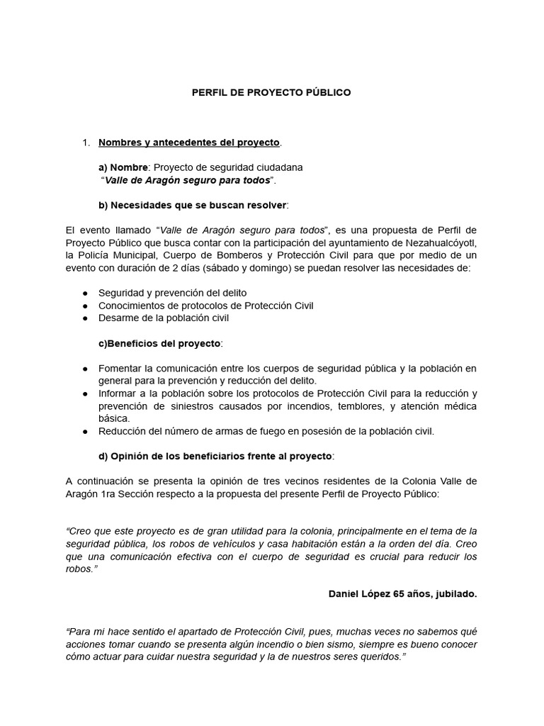 Ejemplo Perfil de Proyecto Público | PDF | Defensa Civil | Policía