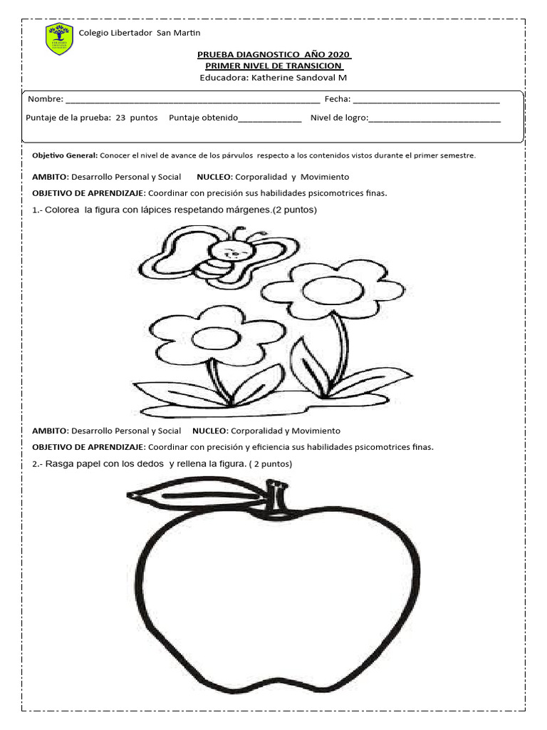 Prueba Diagnostico Pre Kinder Año 2020 | PDF | Educación de la primera ...