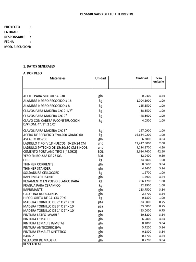 Desagregado de Flete Terrestre. Ok | PDF | Ingeniería de Edificación | Diseño arquitectonico