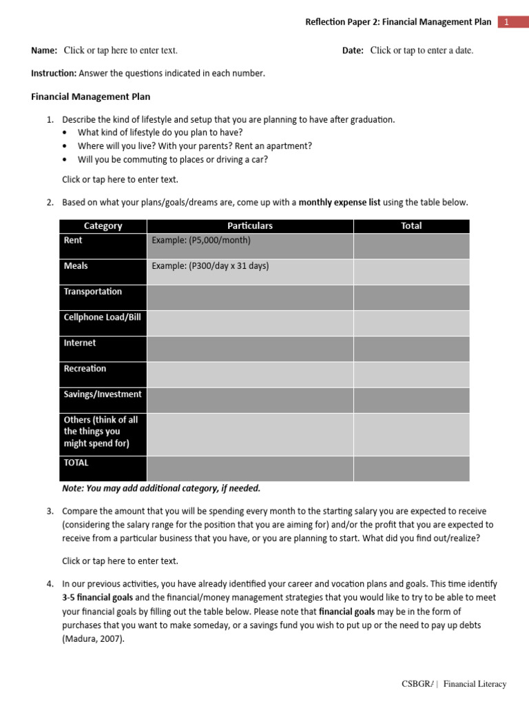 Reflection-Paper-2_Financial-Management-Plan | PDF | Investment ...