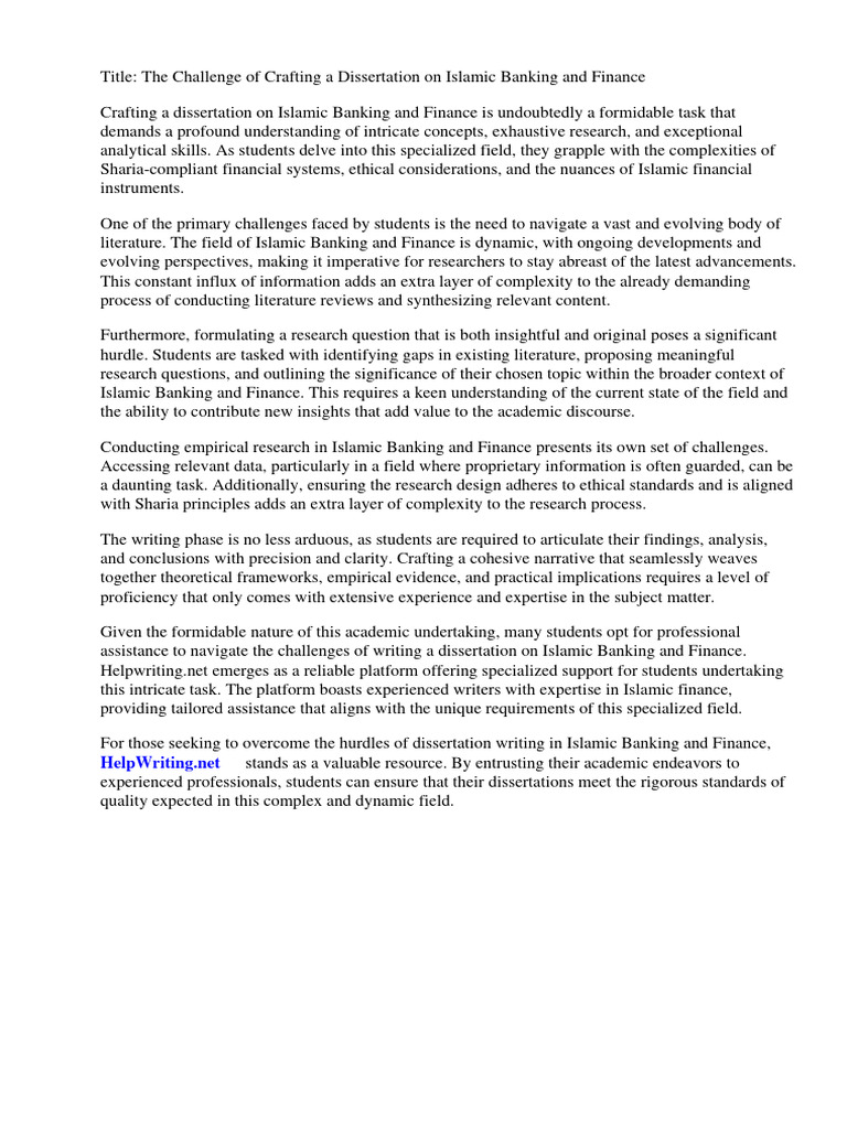Dissertation On Islamic Banking and Finance | PDF | Islamic Banking And Finance | Banks