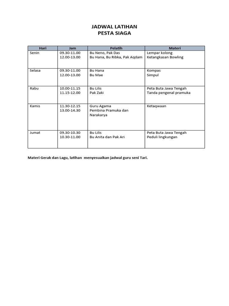 Jadwal Latihan | PDF