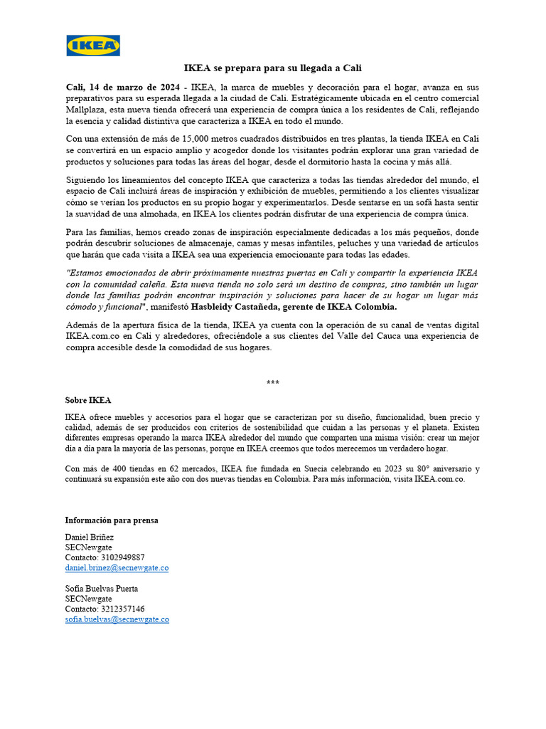 CP - IKEA Se Prepara para Su Llegada A Cali | PDF