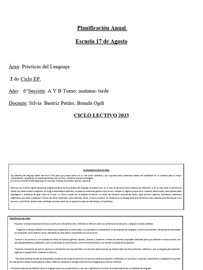 Planificación Anual P.del Lenguaje 2023 | PDF | Lingüística