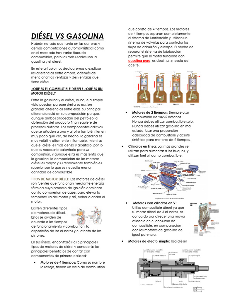 Diferencias entre Diésel y Gasolina | PDF | Motor diesel | Combustible ...