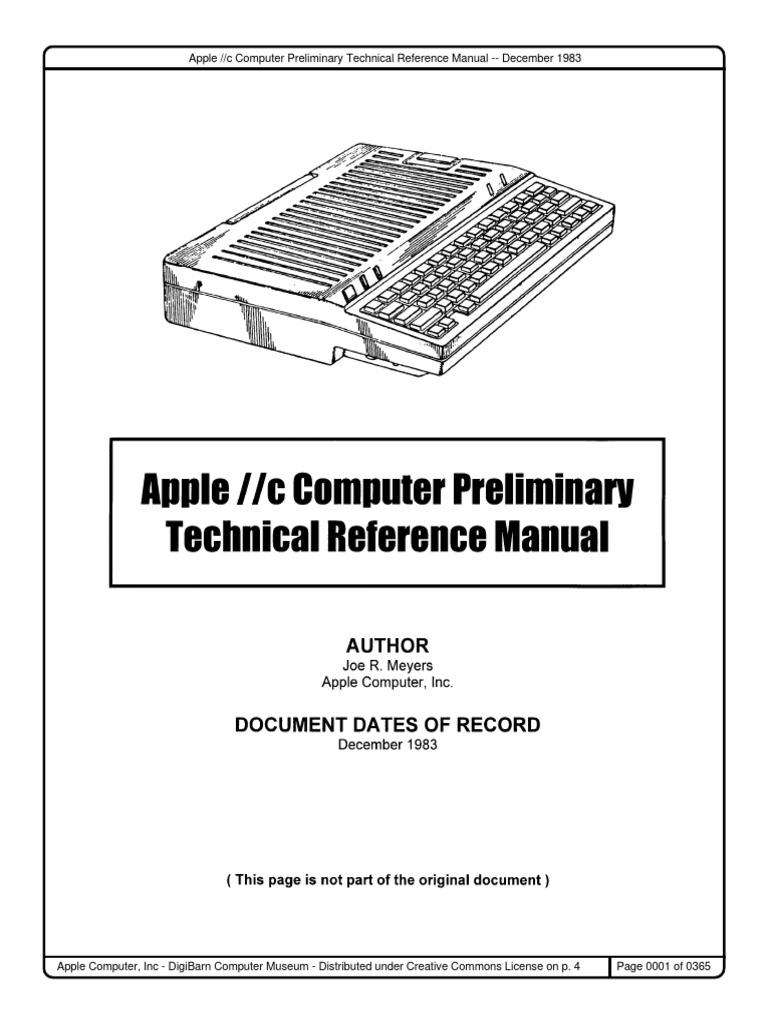 Apple Iic Preliminary Technical Reference Manual 1983 Pdf Creative Commons Cupertino