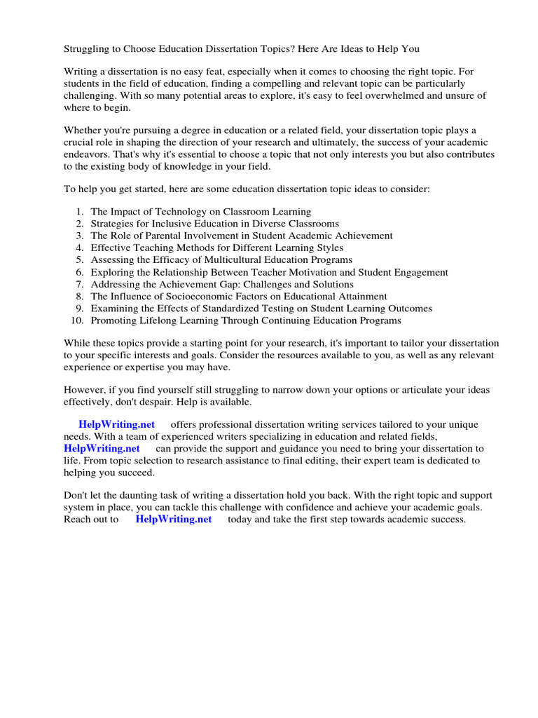Education Dissertation Topics Ideas | PDF | Teachers | Learning