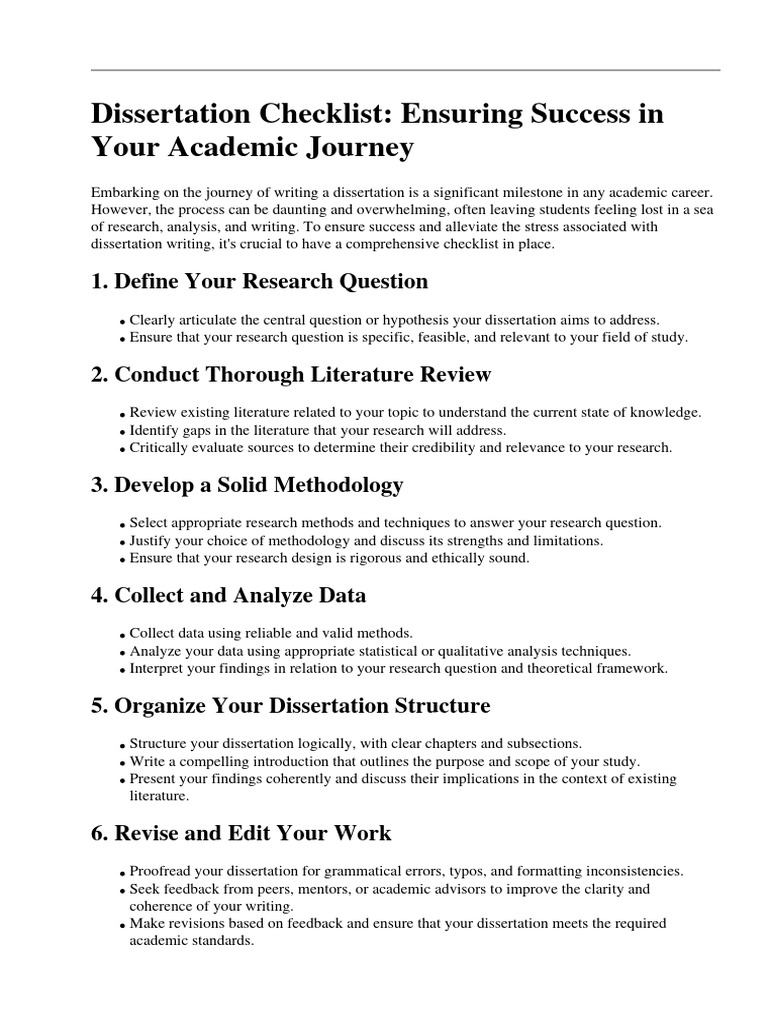 Dissertation Checklist | PDF | Thesis | Methodology Dissertation Checklist | PDF | Thesis | Methodology