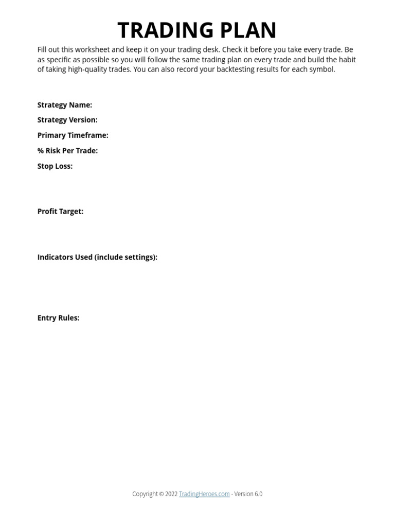 Trading Strategy Template v6 - Trading Heroes | PDF