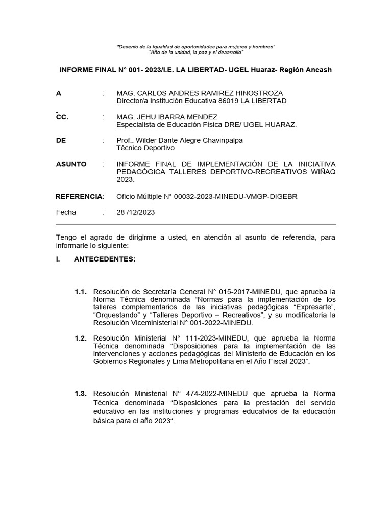 Informe Final Wiñaq 2023 | PDF | Enseñando | Aprendizaje