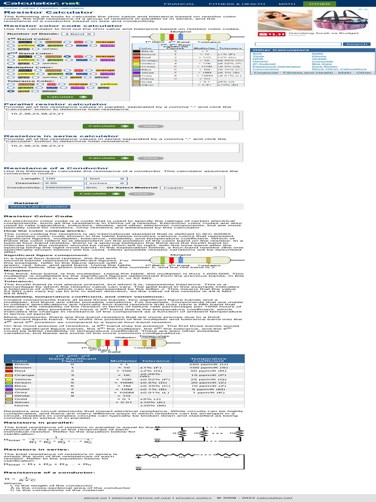 Resistor Calculator | PDF | Resistor | Quantity