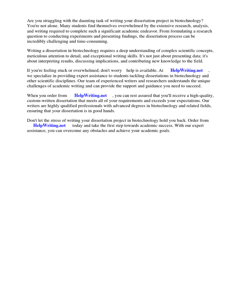Dissertation Project in Biotechnology | PDF