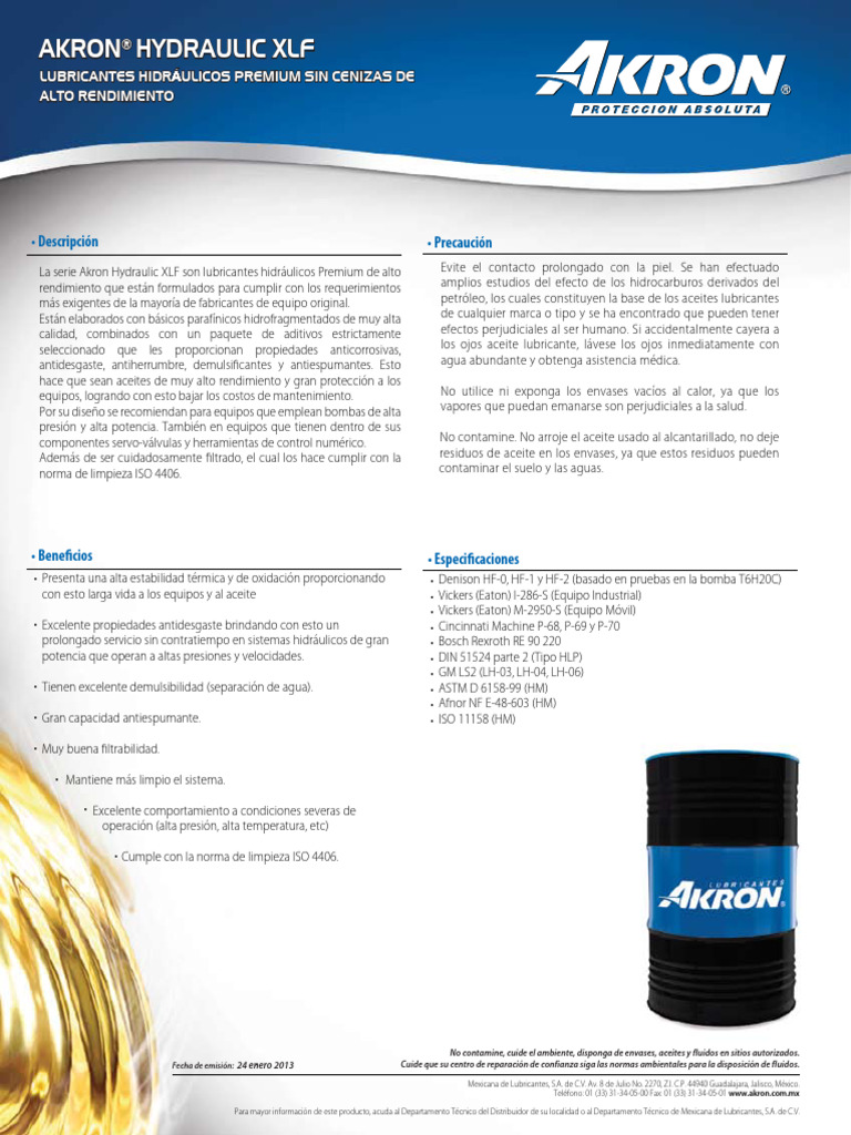 Akron Hydraulic XLF 1 | PDF