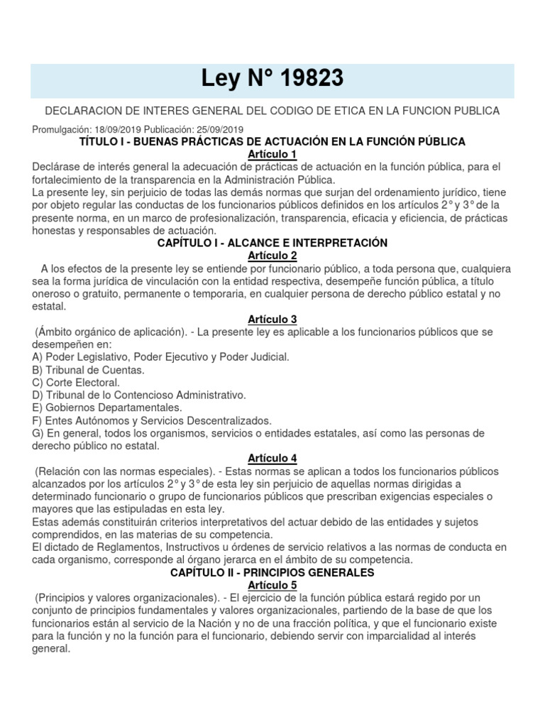 Codigo De Etica Publica L Ey 19823 Pdf Servicio Civil Corrupción
