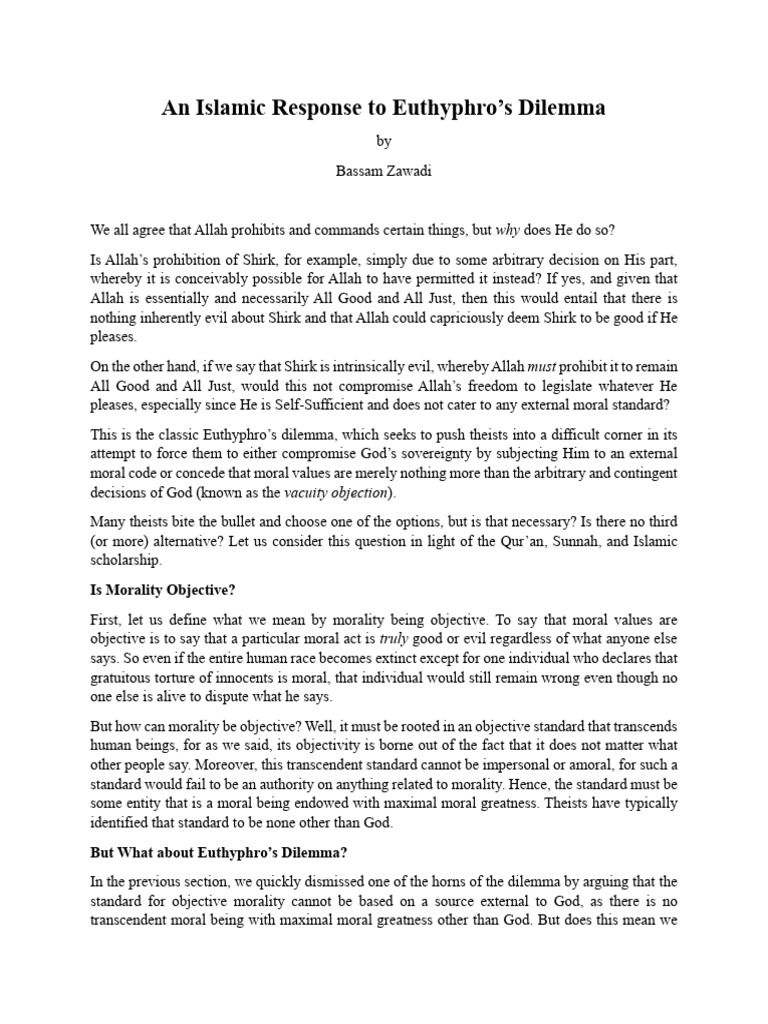 Islamic Perspective on Euthyphro's Dilemma | PDF | God In Islam | Morality