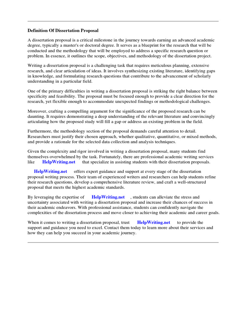 Definition of Dissertation Proposal | PDF | Methodology | Thesis