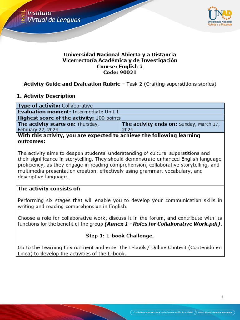 Activity Guide and Evaluation Rubric - Unit 1 - Task 2 Crafting Superstitions Stories | Download ...