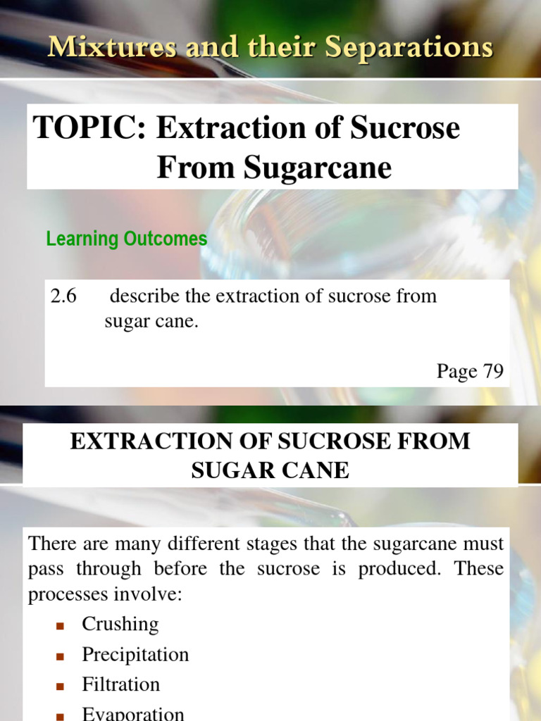 Extraction of Sucrose From Sugar Cane | PDF | Sugarcane | Sucrose