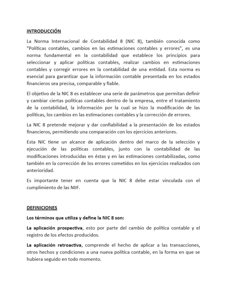 Introducción Nic 8 | PDF | Contabilidad | normas internacionales de ...