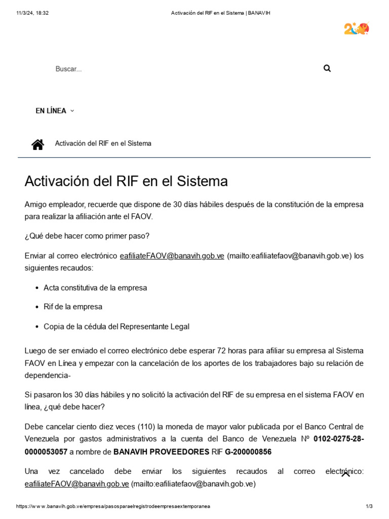 Activación Del RIF en El Sistema - BANAVIH | PDF | Economias ...