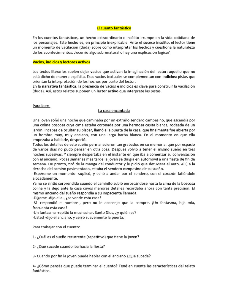 6 Clase El Cuento Fantástico Pdf Fantasía Literatura De Fantasía